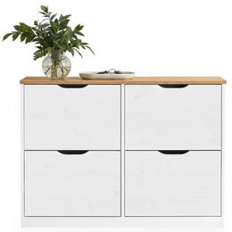Idimex Schuhschrank, Wei&szlig;, Braun, Holz, Kiefer, Vintage, 115x79x25 cm, FSC Mix, Garderobe, Schuhaufbewahrung, Schuhkipper