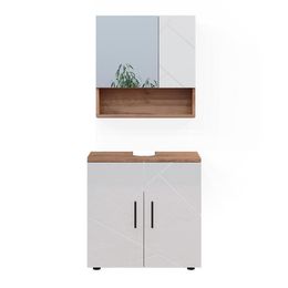 VICCO Badm&ouml;bel-Set, Wei&szlig; Hochglanz, Honigeiche, Holzwerkstoff, 7 F&auml;cher, nicht einzeln stellbar,Rechteckig, 80x58.6x41 cm, Badezimmer, Badm&ouml;belsets & Badm&ouml;belserien, Badm&ouml;bel-Sets
