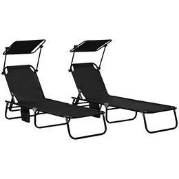 Outsunny Sonnenliege-Set, Schwarz, Metall, 2-teilig, 2-Sitzer, Gartenm&ouml;bel, Gartenm&ouml;bel-Sets