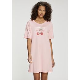 Sleepshirt Vivance Dreams, Damen, Gr. 32/34, N-Gr, rosa, Single Jersey, Obermaterial: 50% Baumwolle, 50% Viskose, bedruckt, unifarben, loose fit mini, Rundhals, Kleider Sleepshirt, mit s&uuml;&szlig;em Fr&uuml;chtedruck
