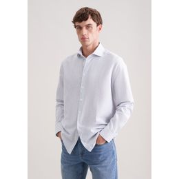 Leinenhemd Seidensticker, Herren, Gr. XL (44), normale &Auml;rmell&auml;ngen, blau, 80% Baumwolle, 20% Leinen, gestreift, regular fit, 2-Knopf-Manschette, Hemden, Regular 1/1 Kentkragen Gestreift