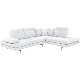 Ecksofa Calia italia "Toby Wing, B/T: 288/232 cm, Designsofa mit hohem Sitzkomfort, L-Form", wei&szlig; (bianco puro bull), B:288cm H:90cm T:232cm, Leder BULL (100% Leder), Sofas, Ecksofa, Sitztiefenverstell.,wahlw. mit Kissen-Set, F&uuml;&szlig;e chrom gl&auml;nzend
