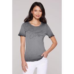 Rundhalsshirt SOCCX, Damen, Gr. L, grau (schwarz), Single Jersey, Material: 100% Baumwolle, bedruckt, slim fit normal, Rundhals, eingesetzt gerader Abschluss, Shirts Rundhalsshirt, aus Baumwolle