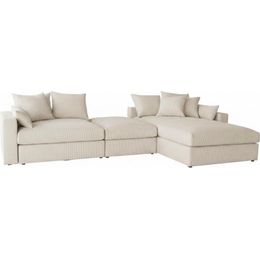 Ecksofa OTTO HOME, beige (creme), B:351cm T:198cm, 100% Polyester, Sofas, Ecksofa, Mega-Sofa mit Cordstoff bezogen, mit Federkern & 5 Zierkissen