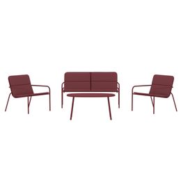 Gartenlounge-Set VENTURE HOME "Fourni, 4-tlg Loungeset in Bordeaux mit Sofa, 2 Sesseln und Tisch", bordeaux, B:133cm H:75cm T:70cm, Sitzm&ouml;bel-Sets, Sitzgruppe, Stahlgestell, weiche Polster, belastbar bis 120 kg, modern