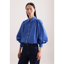 Hemdbluse Seidensticker, Damen, Gr. XL (42), blau, 82% Baumwolle, 18% Polyamid, unifarben, regular fit, ohne Ausschnitt, Blusen Hemdbluse, 1/1 Kragen Uni