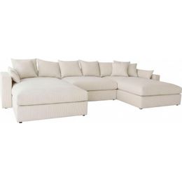 Wohnlandschaft OTTO HOME, creme, B:385cm T:198cm, 100% Polyester, Sofas, Wohnlandschaft, Mega-Sofa mit Cordstoff bezogen, mit Federkern & 5 Zierkissen