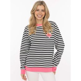 Sweatshirt Zwillingsherz "LOVE", Damen, Gr. L/XL, marine, Sweatware, Obermaterial: 50% Baumwolle, 50% Polyester, Sweatshirts Sweatshirt, gestreift, Rundhals, pinke B&uuml;ndchen, LOVE Schriftzug