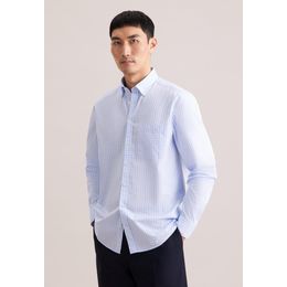 Businesshemd Seidensticker, Herren, Gr. L (42), normale &Auml;rmell&auml;ngen, blau, 100% Baumwolle, kariert, regular fit, 2-Knopf-Manschette, Hemden, Regular 1/1 Button-Down-Kragen Karo