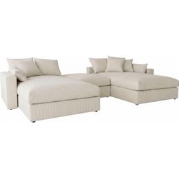 Wohnlandschaft OTTO HOME, creme, B:385cm T:198cm, 100% Polyester, Sofas, Wohnlandschaft, Mega-Sofa mit Cordstoff bezogen, mit Federkern & 5 Zierkissen