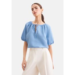 Klassische Bluse Seidensticker, Damen, Gr. XXL (44), blau, 100% Leinen, unifarben, regular fit, Rundhals, Blusen Bluse, Tunika Uni