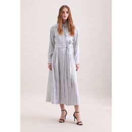 Sommerkleid Seidensticker, Damen, Gr. XS (34), Normalgr&ouml;&szlig;en, wei&szlig; (blau), 59% Leinen, 24% Viskose, 17% Polyamid, gestreift, slim fit, Kleider Sommerkleid, 1/1 Kragen Gestreift