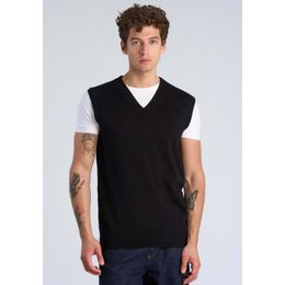 Strickweste LINDBERGH "Pullunder Relaxed Fit", Herren, Gr. L, schwarz, Obermaterial: 80% Viskose, 20% Nylon, V-Ausschnitt, Westen Strickweste