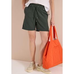 Shorts Cecil, Damen, Gr. L (42), gr&uuml;n (khaki), Web, 75% Baumwolle, 25% Modal, unifarben, loose fit kurz, Hosen Shorts, aus Seersucker-Material