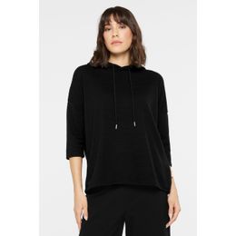 Kapuzensweatshirt SENSES.THE LABEL, Damen, Gr. L, schwarz, Sweatware, Material: 100% Polyester, Strukturmuster, regular fit normal, Rundhals, eingesetzt gerader Abschluss, Sweatshirts, mit &uuml;berschnittenen Schultern
