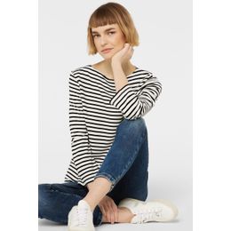 3/4-Arm-Shirt SENSES.THE LABEL, Damen, Gr. L, wei&szlig;, Single Jersey, Material: 87% Viskose, 11% Polyester, 2% Elasthan, gestreift, regular fit normal, U-Boot-Ausschnitt, eingesetzt gerader Abschluss, Shirts 3/4-Arm-Shirt, mit verk&uuml;rzten &Auml;rmeln