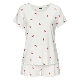 Shorty Vivance Dreams, Damen, Gr. 40/42, wei&szlig; (ecru, rot, gemustert), Feinripp, Obermaterial: 92% Viskose, 8% Elasthan, gemustert, bequem normal, Rundhals, Babylock, Homewear-Sets Shorty, aus hochwertiger Rippqualit&auml;t
