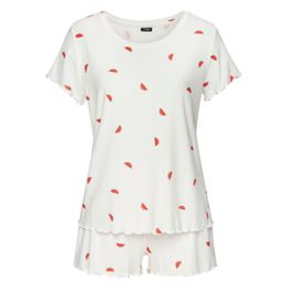 Shorty Vivance Dreams, Damen, Gr. 32/34, wei&szlig; (ecru, rot, gemustert), Feinripp, Obermaterial: 92% Viskose, 8% Elasthan, gemustert, bequem normal, Rundhals, Babylock, Homewear-Sets Shorty, aus hochwertiger Rippqualit&auml;t