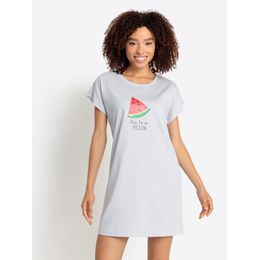 Nachthemd Vivance Dreams, Damen, Gr. 40/42, N-Gr, hellblau, Single Jersey, Obermaterial: 100% Baumwolle, mehrfarbig, unifarben mit Farbeins&auml;tzen, loose fit mini, Rundhals, angeschnitten abgesteppt, Kleider Nachthemd, mit Melonen-Brustprint