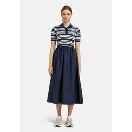 Smith & Soul Sommerkleid SMITH & SOUL, Damen, Gr. L, US-Gr&ouml;&szlig;en, marine, Web, Material: 70% Baumwolle, 27% Polyester, 3% Elasthan, bedruckt, geringelt, gestreift, regular fit Midi, hoch geschlossener Ausschnitt, eingesetzt gerader Abschluss, Kleider Sommerkleid, mit Polo-Kragen und kurzer Knopfleiste