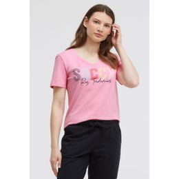 SOCCX Damen V-Shirtpink, Gr. XXL, bedruckt, Single Jersey, Material: 95% Baumwolle, 5% Elasthan, Shirts, mit Necktape