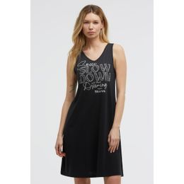 Sommerkleid SOCCX, Damen, Gr. L, US-Gr&ouml;&szlig;en, schwarz, Web, Material: 65% Polyester, 35% Baumwolle, relaxed fit Midi, V-Ausschnitt, normaler Saum, Kleider Sommerkleid, mit Glitzerstein-Wording