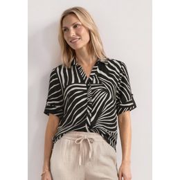 Hemdbluse Street One, Damen, Gr. 34, schwarz, Stoff, 100% Viskose, gemustert, normal normal, V-Ausschnitt, B&uuml;ndchen, Blusen Hemdbluse, aus softer Viskose
