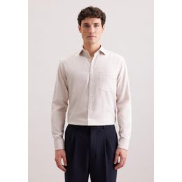 Flanellhemd Seidensticker "Schwarze Rose", Herren, Gr. XL (43), normale &Auml;rmell&auml;ngen, beige, 100% Baumwolle, Fischgratmuster, regular fit, 2-Knopf-Manschette, Hemden, Regular 1/1 Kentkragen Fischgrat