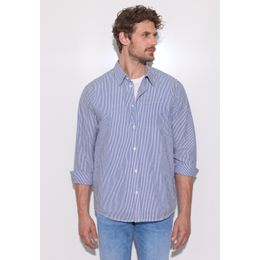 Langarmhemd Street One MEN, Herren, Gr. L (42), US-Gr&ouml;&szlig;en, blau (hellwei&szlig;), Web, 100% Baumwolle, gemustert, normal normal, V-Ausschnitt, abgesteppt, Hemden, aus reiner Baumwolle