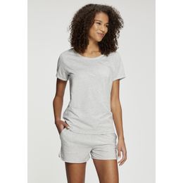 Pyjamaoberteil Lascana, Damen, Gr. 32/34, grau meliert, Single Jersey, Obermaterial: 50% Baumwolle, 50% Viskose, meliert, unifarben mit Farbeinsatz, Basic, loose fit h&uuml;ftlang, Rundhals, eingesetzt paspeliert kontrastfarben, Shirts, mit Kontrastpaspeln