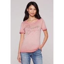 Rundhalsshirt SOCCX, Damen, Gr. L, beachy rot, Single Jersey, Material: 100% Baumwolle, bedruckt, slim fit normal, Rundhals, eingesetzt gerader Abschluss, Shirts Rundhalsshirt, aus Baumwolle
