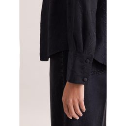 Hemdbluse Seidensticker, Damen, Gr. S (36), schwarz, 60% Baumwolle, 40% Ramie, unifarben, regular fit, ohne Ausschnitt, Blusen Hemdbluse, 1/1 Kragen Stickerei