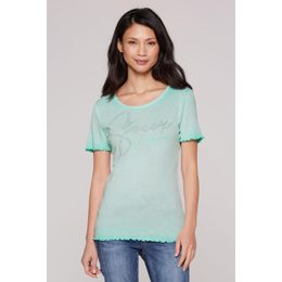 Rundhalsshirt SOCCX, Damen, Gr. L, aqua splash, Single Jersey, Material: 100% Baumwolle, bedruckt, slim fit normal, Rundhals, eingesetzt gerader Abschluss, Shirts Rundhalsshirt, aus Baumwolle