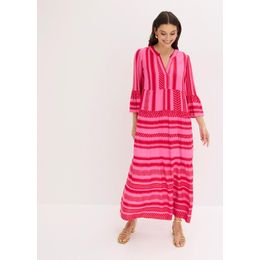 bonprix Damen Maxikleidrot, pink bedruckt (l&auml;nge: regul&auml;r), Gr. 34, Obermaterial: 100% Viskose, Kleider, aus flie&szlig;ender Viskose, mit Stufen-Rock,