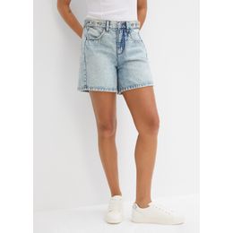 Shorts bonprix, Damen, Gr. 36, N-Gr, eisblau denim used (l&auml;nge: regul&auml;r), Obermaterial: 100% Baumwolle, loose fit, Hosen Shorts, Loose Fit, aus Baumwolle, mit vorverlegter Naht