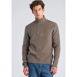 Troyer LINDBERGH "Troyer Relaxed Fit", Herren, Gr. M, grau stone, Obermaterial: 80% Baumwolle, 20% Polyester, unifarben, hoch geschlossener Ausschnitt, Pullover Troyer