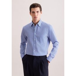 Businesshemd Seidensticker "Schwarze Rose", Herren, Gr. M (40), normale &Auml;rmell&auml;ngen, mittelblau, 100% Baumwolle, bedruckt, regular fit, 2-Knopf-Manschette, Hemden, Regular 1/1 Covered-Button-Down-Kragen Druck