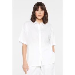Kurzarmbluse SENSES.THE LABEL, Damen, Gr. M/L, wei&szlig;, Web, Material: 75% Leinen, 25% Baumwolle, unifarben, regular fit normal, hoch geschlossener Ausschnitt, gerader Abschluss, Blusen, mit R&uuml;ckenpasse