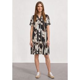 Blusenkleid Street One, Damen, Gr. 34, EURO-Gr&ouml;&szlig;en, bunt (espresso braun), Stoff, 88% Viskose, 12% Polyamid, normal knieumspielend, V-Ausschnitt, abgesteppt, Kleider Blusenkleid, im Hemdblusen-Style