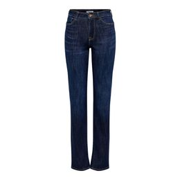Slim-fit-Jeans Only "ONLPOWER MW PUSH UP SLIM STRAIGHT DNM", Damen, Gr. XS (34), L&auml;nge 32, dunkelblau denim, Denim/Jeans, Obermaterial: 92% Baumwolle, 6% Polyester, 2% Elasthan, unifarben, slim fit lang, Jeans Slim-fit-Jeans, Baumwollmischung, mid waist, slim fit
