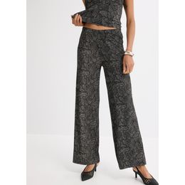 bonprix Damen Jerseyhose, schwarz-wei&szlig;, Gr. 44, Obermaterial: 98% Polyester, 2% Elasthan, Hosen, mit auff&auml;lligem Druck, regular fit Passform,