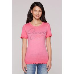 Rundhalsshirt SOCCX, Damen, Gr. L, coral pink, Single Jersey, Material: 100% Baumwolle, bedruckt, slim fit normal, Rundhals, eingesetzt gerader Abschluss, Shirts Rundhalsshirt, aus Baumwolle