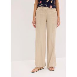 bonprix Damen Palazzohosebeige (kurzgr&ouml;&szlig;e), Gr. 46, Obermaterial: 55% Leinen, 45% Viskose, Hosen, aus Leinen und Viskose, Loose Fit, eleganter Stil