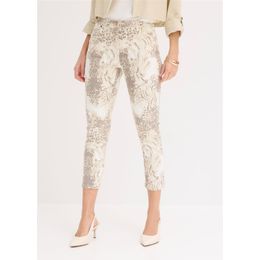 7/8-Hose bonprix, Damen, Gr. 36, N-Gr, beige leo bedruckt, Obermaterial: 97% Baumwolle, 3% Elasthan, slim fit, Hosen 7/8-Hose, Slim Fit Passform, 7/8-L&auml;nge, Five-Pocket-Design, mit G&uuml;rtelschlaufen