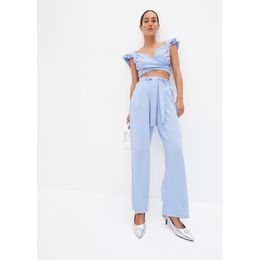 T-Shirt bonprix, Damen, Gr. 38, perlblau, Obermaterial: 95% Polyester, 5% Elasthan, eng, Shirts T-Shirt, eng anliegende Passform, ohne &Auml;rmel, aus Polyester und Elasthan