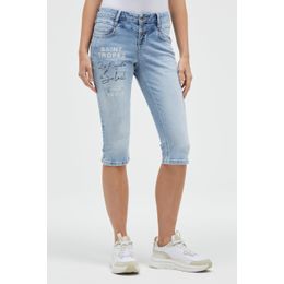 Regular-fit-Jeans SOCCX, Damen, Gr. 26, Kurz, salt blau print, Denim/Jeans, Material: 99% Baumwolle, 1% Elasthan, Zusatz: Enth&auml;lt nichttextile Teile tierischen Ursprungs (Badge), bedruckt, regular fit, Jeans, mit normaler Leibh&ouml;he