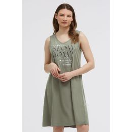 Sommerkleid SOCCX, Damen, Gr. XXL, US-Gr&ouml;&szlig;en, faded olive, Web, Material: 65% Polyester, 35% Baumwolle, relaxed fit Midi, V-Ausschnitt, normaler Saum, Kleider Sommerkleid, mit Glitzerstein-Wording