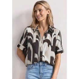 Hemdbluse Street One, Damen, Gr. 34, espresso braun, Stoff, 100% Viskose, gemustert, normal normal, V-Ausschnitt, B&uuml;ndchen, Blusen Hemdbluse, aus softer Viskose