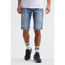 Jeansshorts CAMP DAVID, Herren, Gr. 36, Kurz, sun and sand blau, Denim/Jeans, Material: 68% Baumwolle, 30% Polyester, 2% Elasthan, Zusatz: Enth&auml;lt nichttextile Teile tierischen Ursprungs (Badge), Destroyed-Effekte, slim fit, Jeans Jeansshorts, mit breiten N&auml;hten