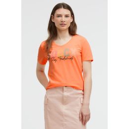 V-Shirt SOCCX, Damen, Gr. L, electric orange, Single Jersey, Material: 62% Polyester, 33% Baumwolle, 5% Elasthan, bedruckt, regular fit normal, V-Ausschnitt, eingesetzt gerader Abschluss, Shirts, mit Necktape